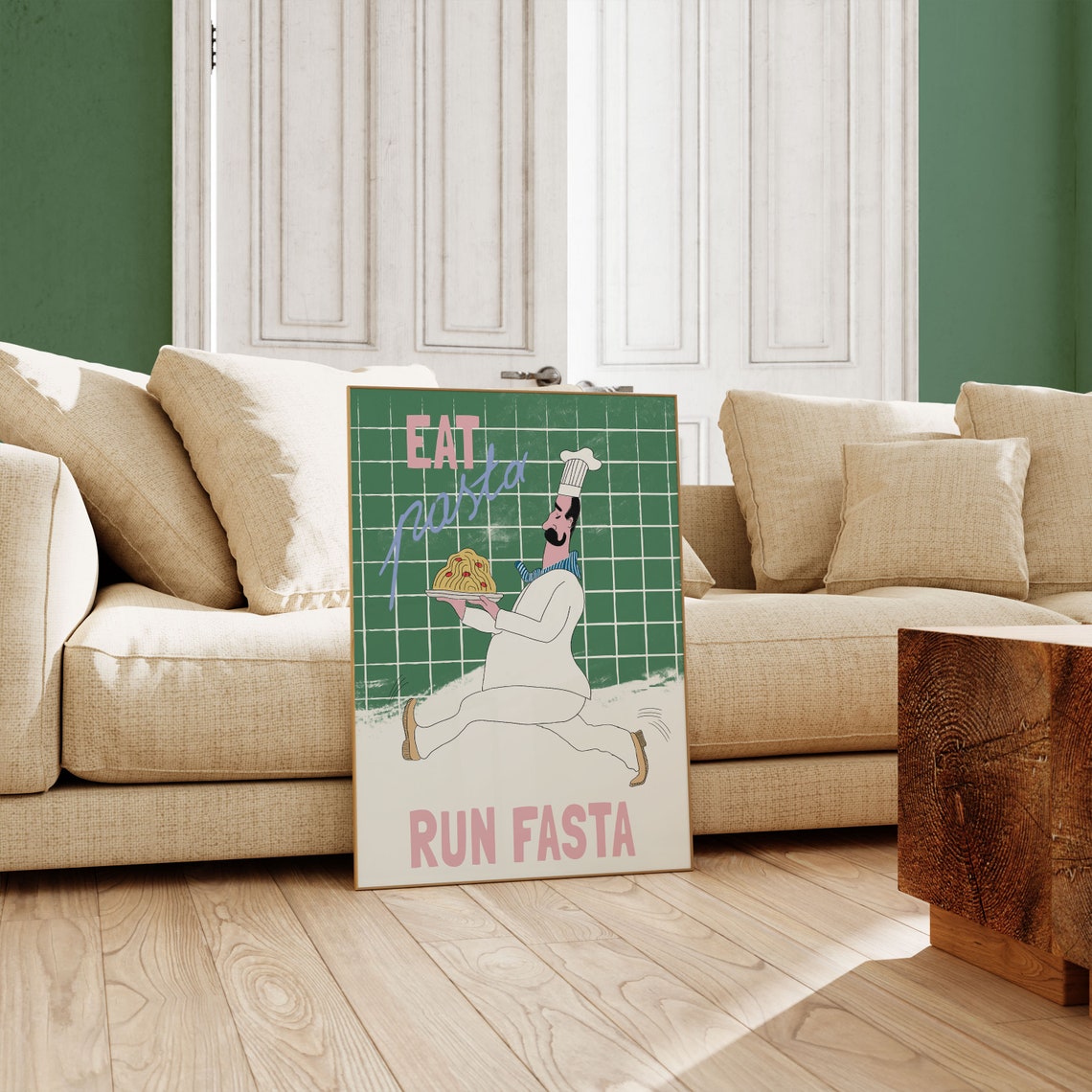 Printable Hand Drawn Italian Pasta Poster Eat Pasta Run Fasta Funny ...