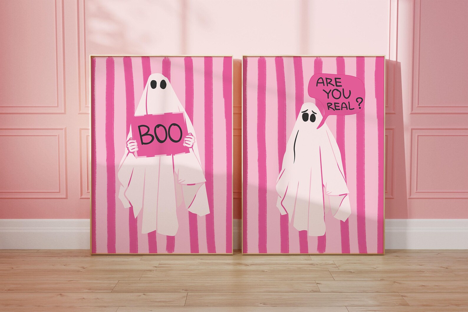 Printable Set of 2 Pink Halloween Ghosts | Funny Boo Print | Halloween ...