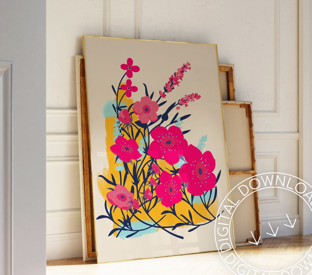 Printable Hand Drawn Meadow Flowers Poster | Modern Vibrant Eclectic ...