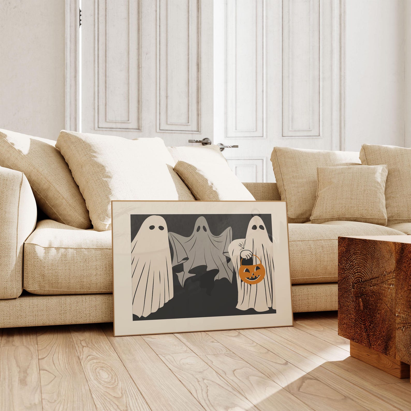 Printable Halloween Ghosts | Horizontal Black White Orange Ghosts ...