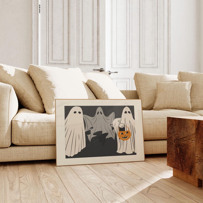Printable Halloween Ghosts | Horizontal Black White Orange Ghosts ...