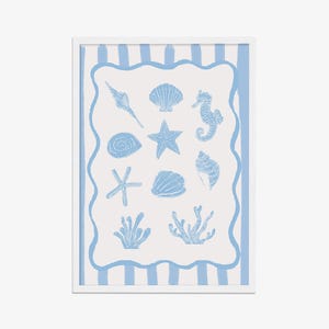 Blue Beach Shells Poster | Summer Vibes Ocean Sea Wall Art | Chill Vibe ...