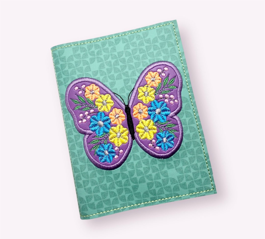 Purple Butterfly & Flowers Handmade Embroidered A6 Notebook, Reusable ...