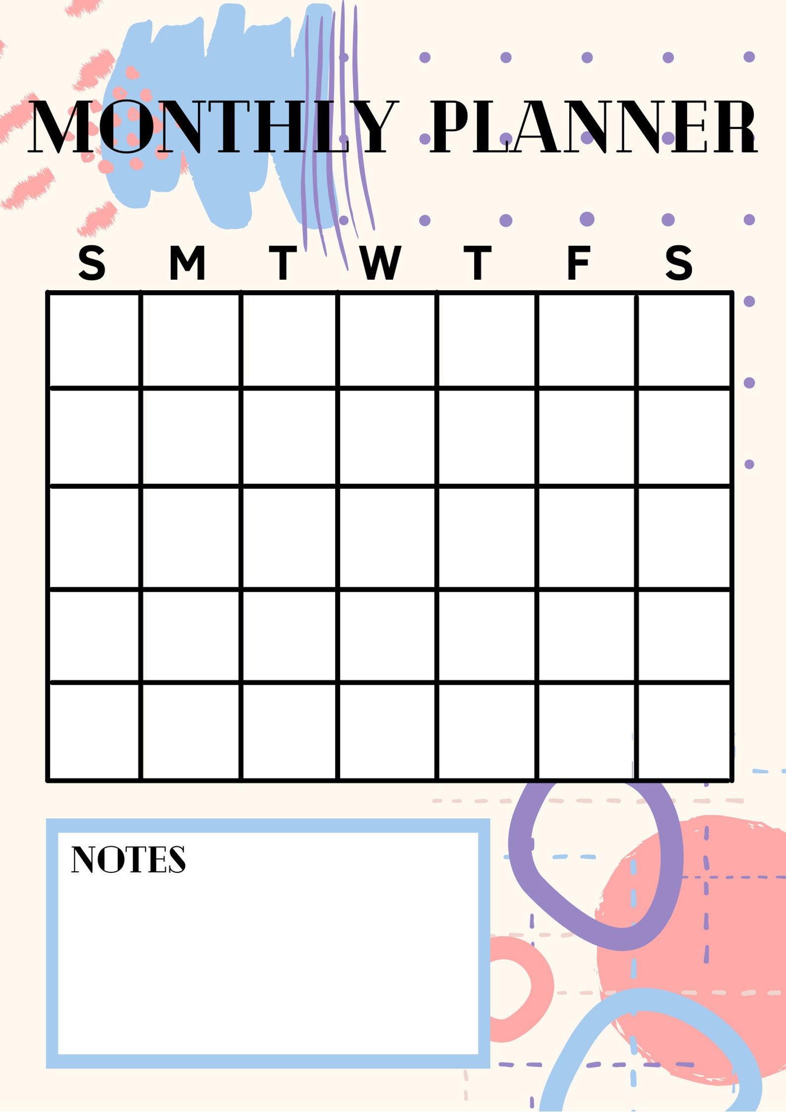 Monthly Schedule PDF Instant Download Size A4 undated | Etsy