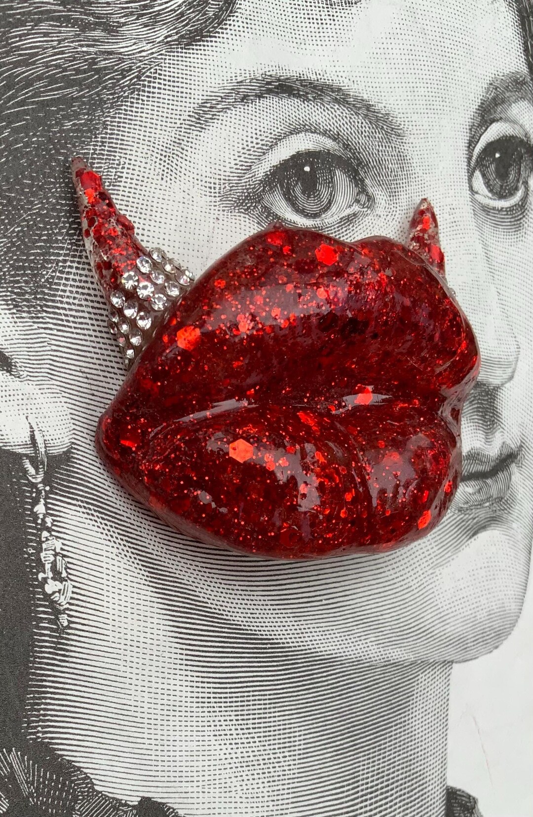 Pinky Swear Resin Lips Large Red Glitter Lips Display Lips Red Bling ...