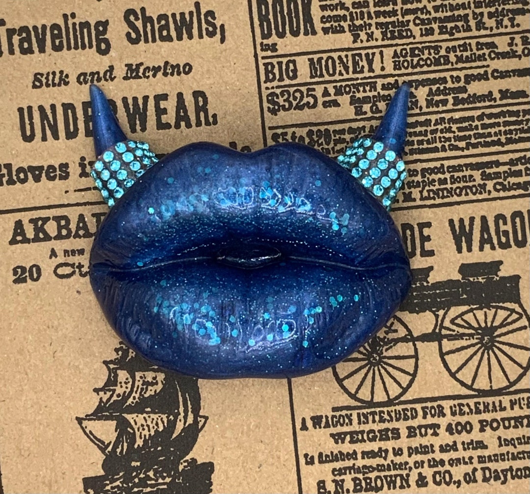 Resin Lips Display: Cobalt Blue Glitter Devil Lips Decor - Etsy