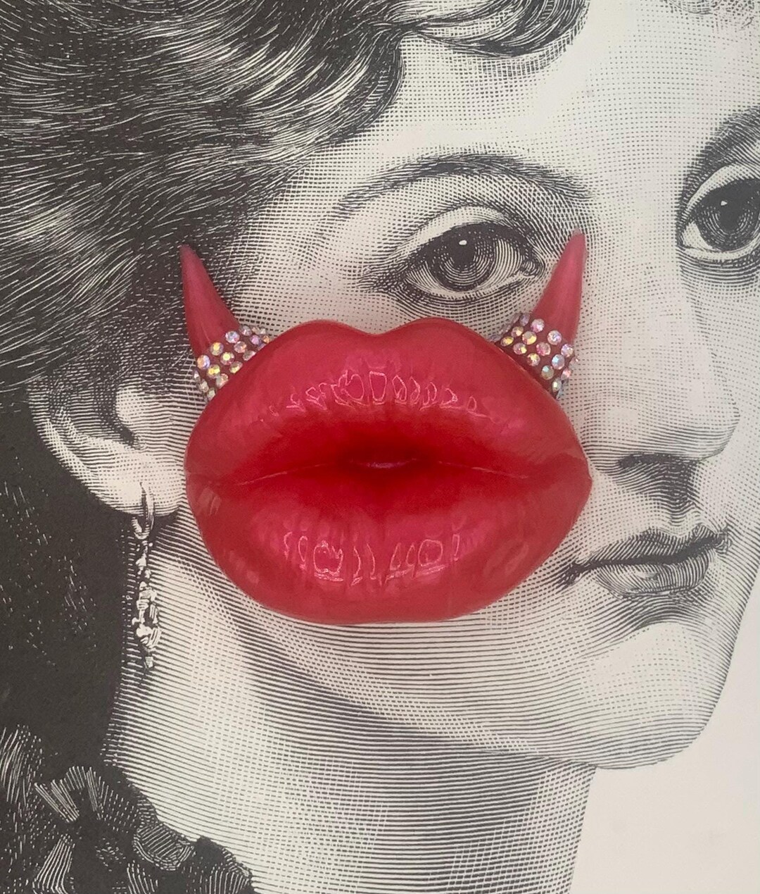 Rhinestone Devil Lip Resin Magnet: Edgy Pink Decor - Etsy