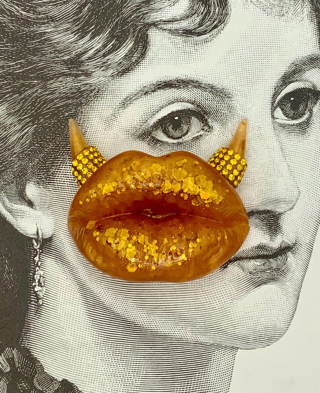 Dirty Candy Resin Lips Display: Gold Glitter Devil Lips Vanity Decor - Etsy
