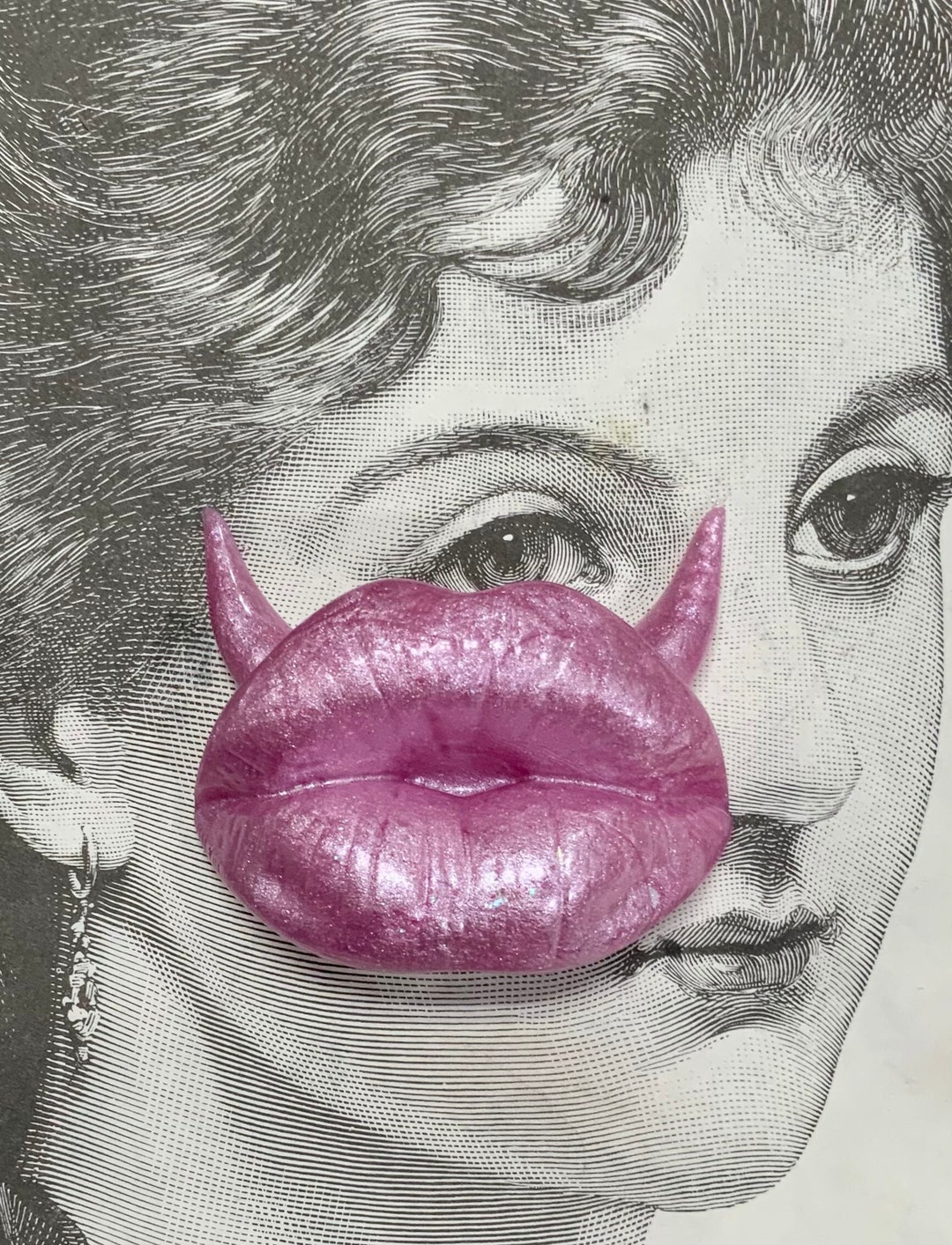 Resin Lips Art: Large Pink Devil Lips Magnet - Etsy