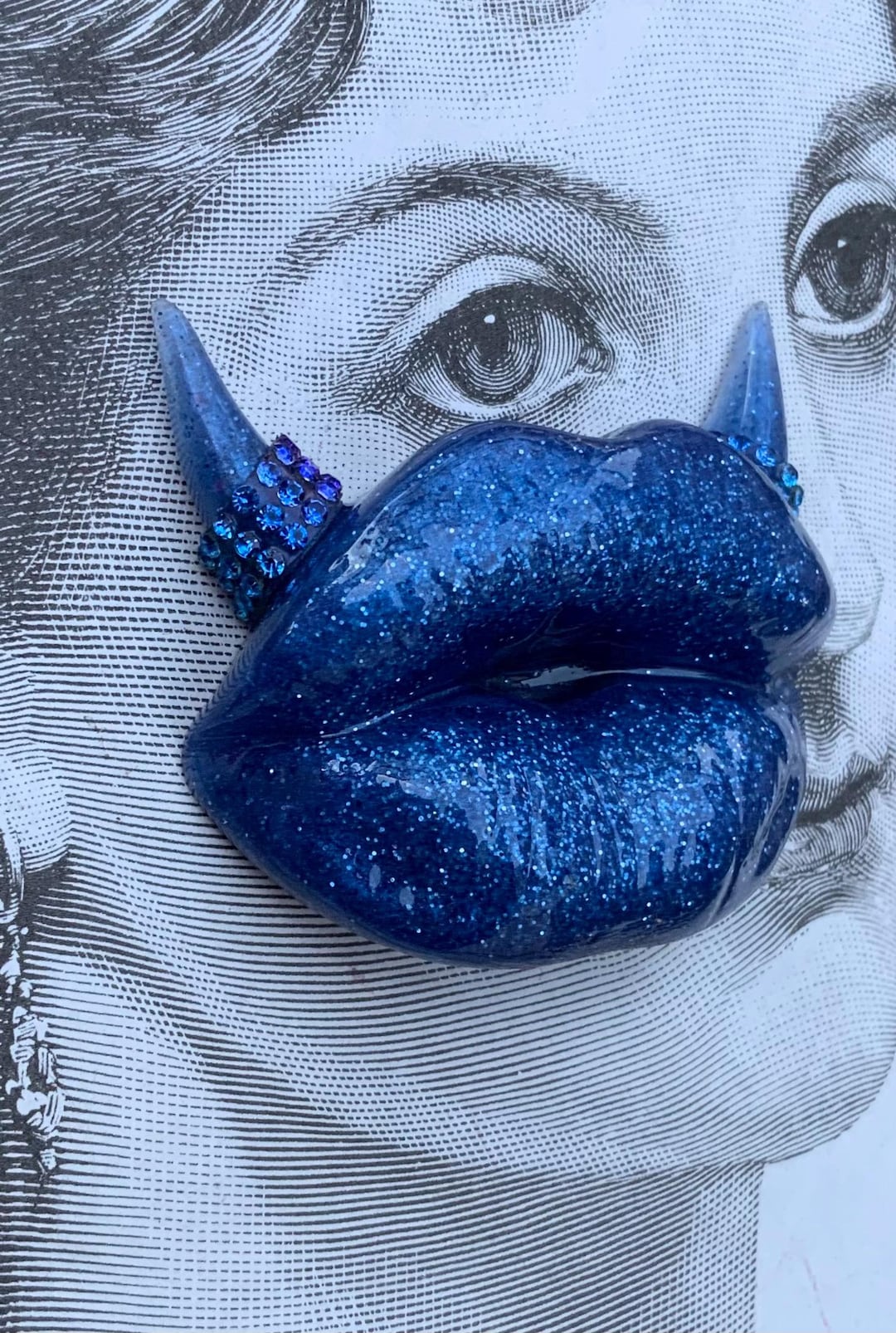 Cobalt Blue Resin Lips Display: Rhinestone Devil Decor - Etsy
