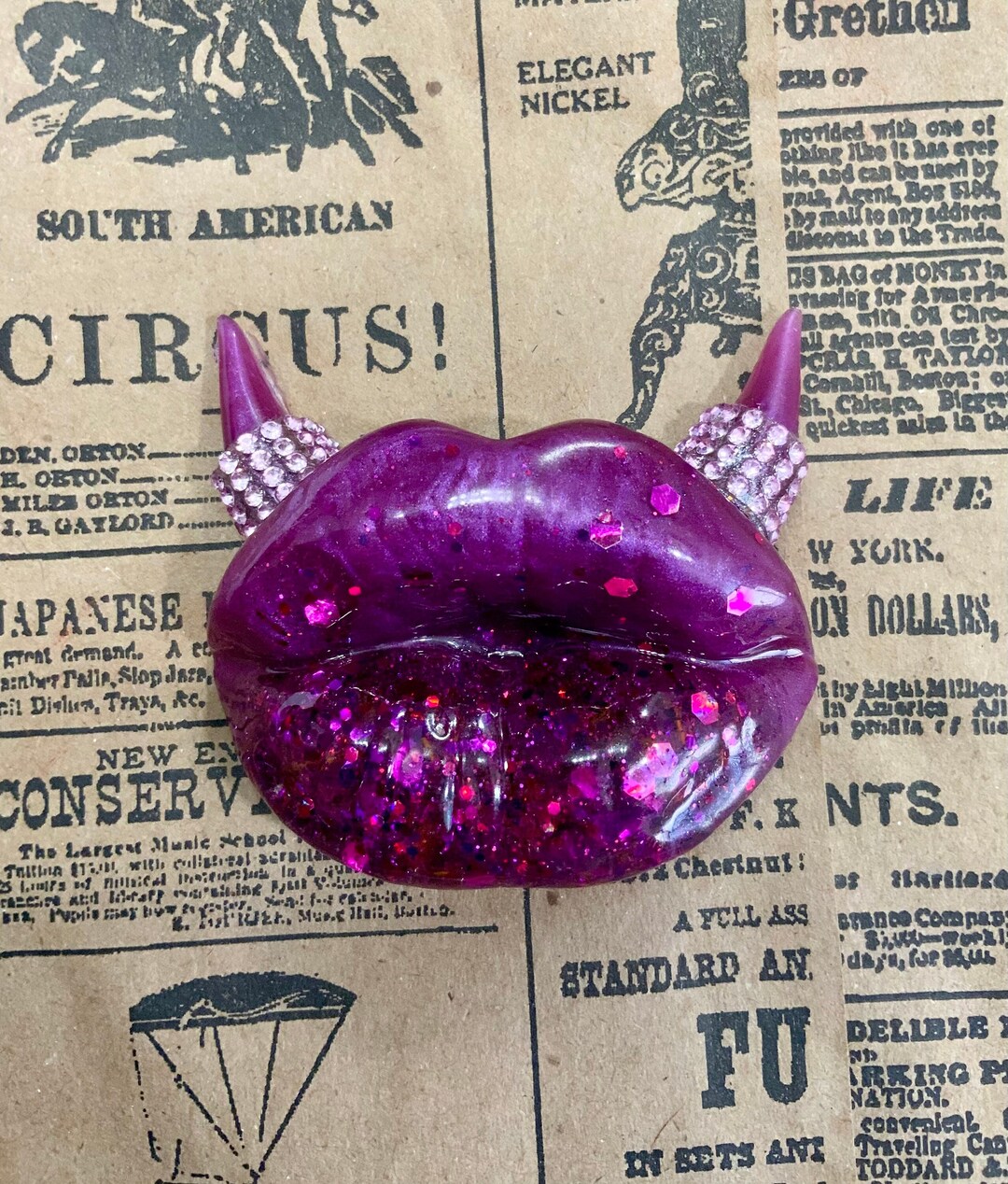 Rhinestone Devil Lips Display: Handmade Resin Vanity Decor - Etsy