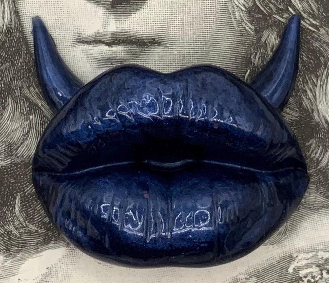 Blue Resin Lips Statue: Edgy Devil Horns, Vanity Decor - Etsy