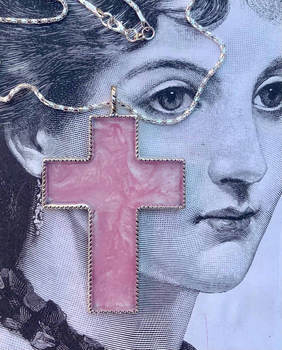 Bubble Gum Pink Chunky Cross Boho Eclectic Resin Cross Pink Jewelry ...