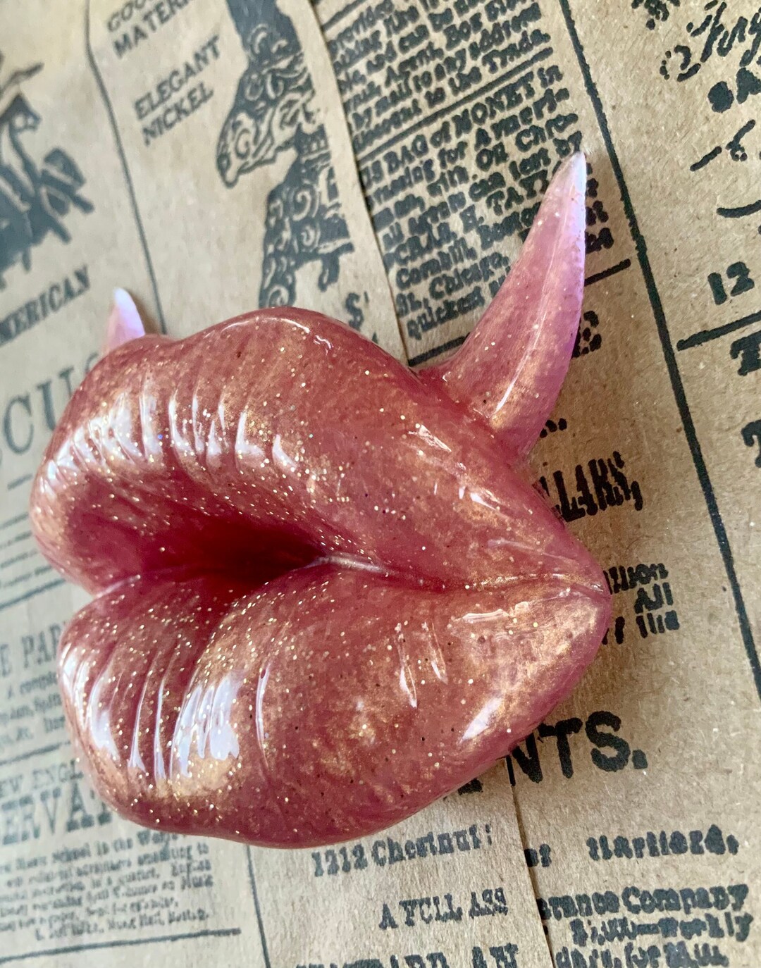 Rose Gold Glitter Resin Lips: Devilish Vanity Decor - Etsy
