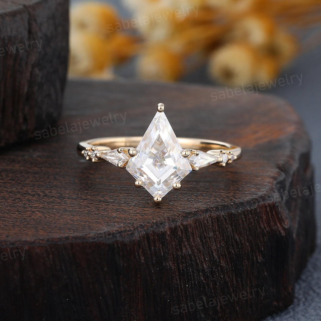 Kite Shaped Moissanite Engagement Ring Unique Yellow Gold Marriage Ring ...
