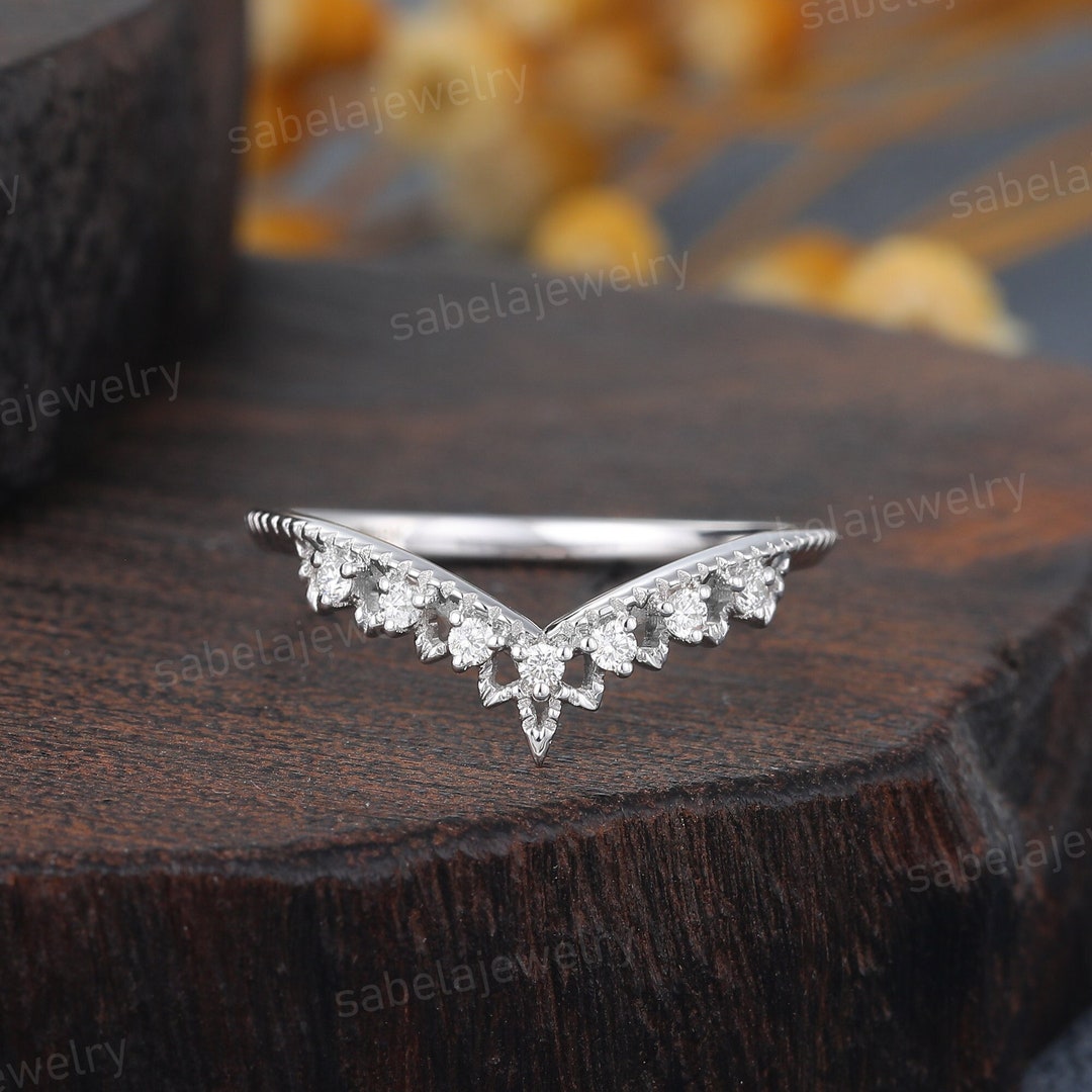 Lab Grown Diamond Curved Wedding Band White Gold Wedding Band Vintage ...