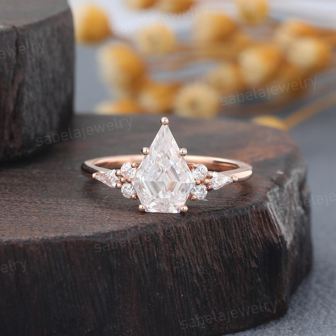 Pentagon Shaped Moissanite Engagement Ring Unique Rose Gold Ring ...