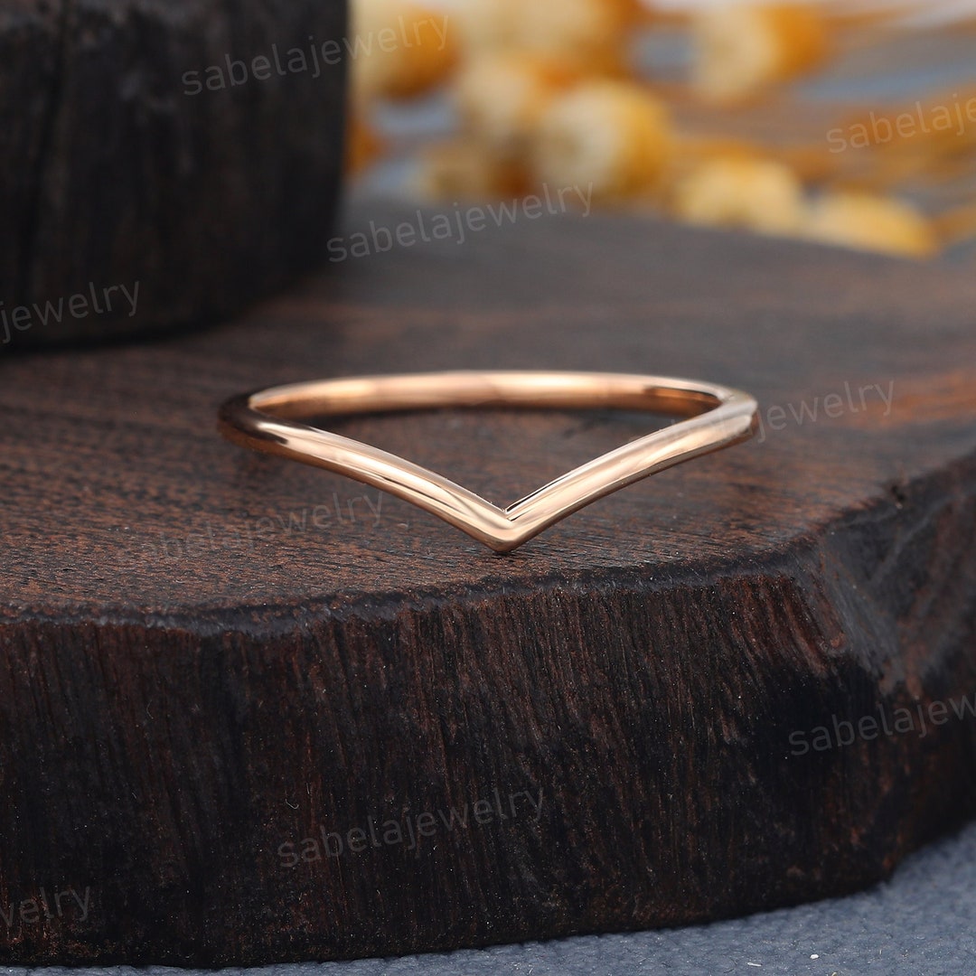 Plain Curved Wedding Band Vintage Rose Gold Chevron Wedding Band ...