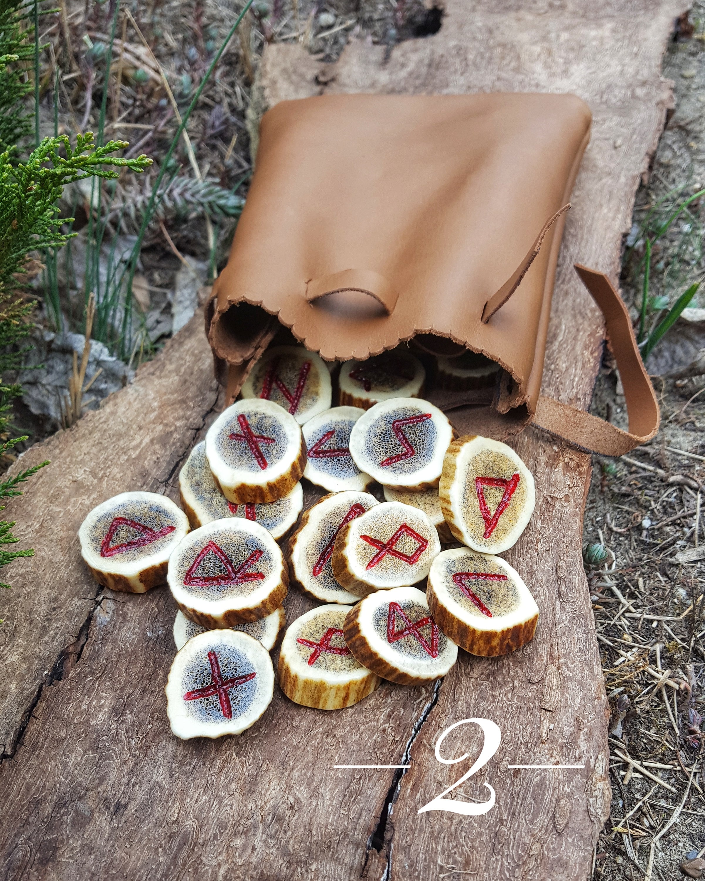 Pagan Viking Runes Elder Futhark Real Red Deer Antler Slice Rune Set ...