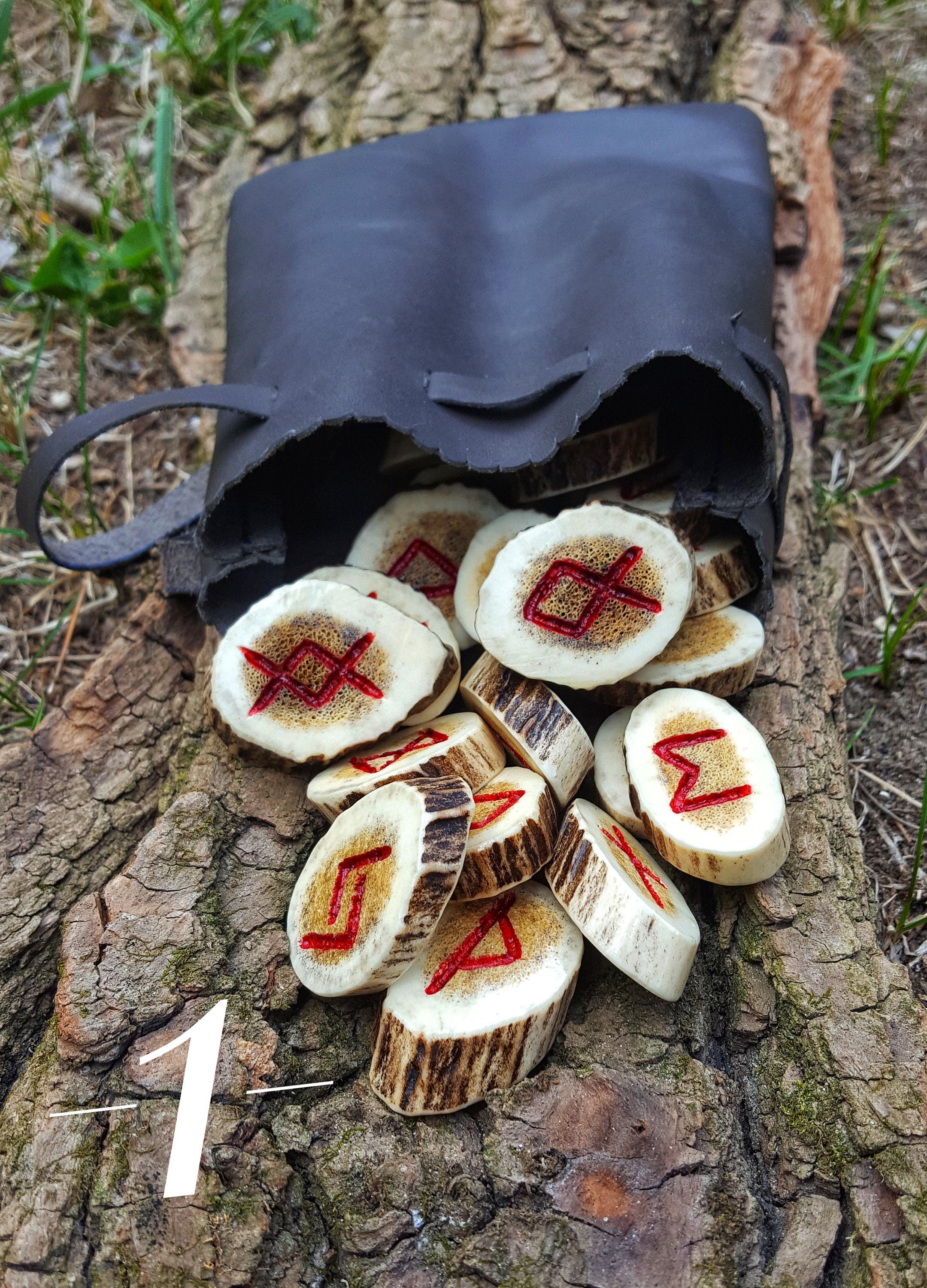 Pagan Viking Runes Elder Futhark Real Red Deer Antler Slice Rune Set ...