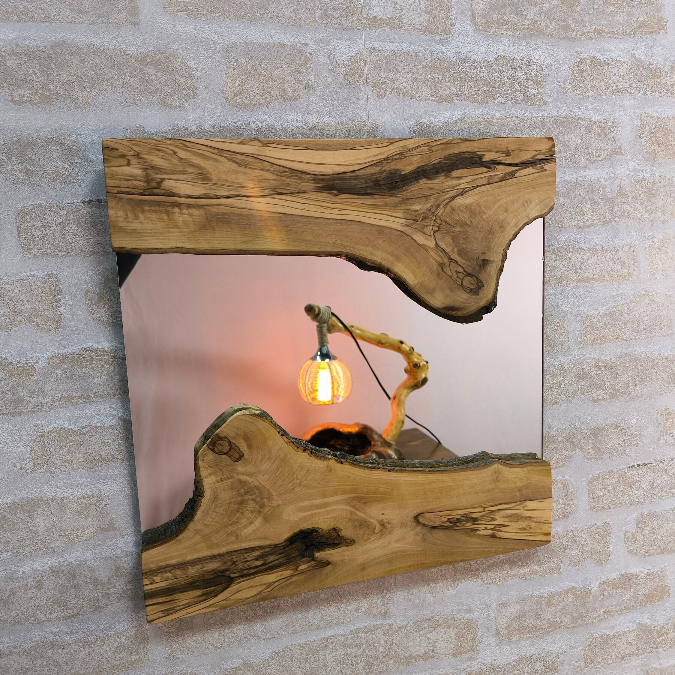 Made to Order Live Edge Olive Wood Mirror, Custom Made Olive Wood ...
