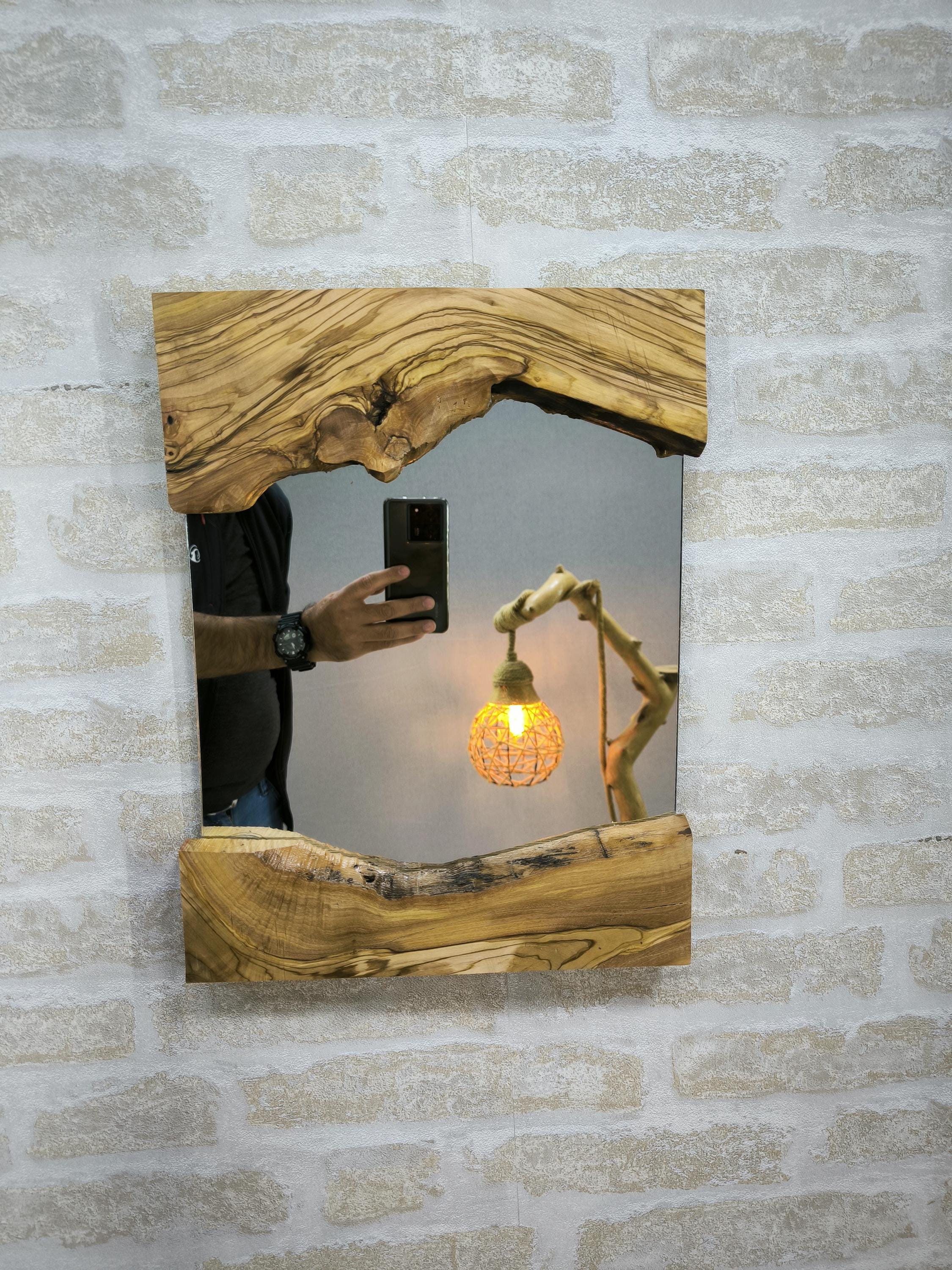 Live Edge River Mirror Rustic Olive Wood Mirror Bathroom Mirror Hanging ...