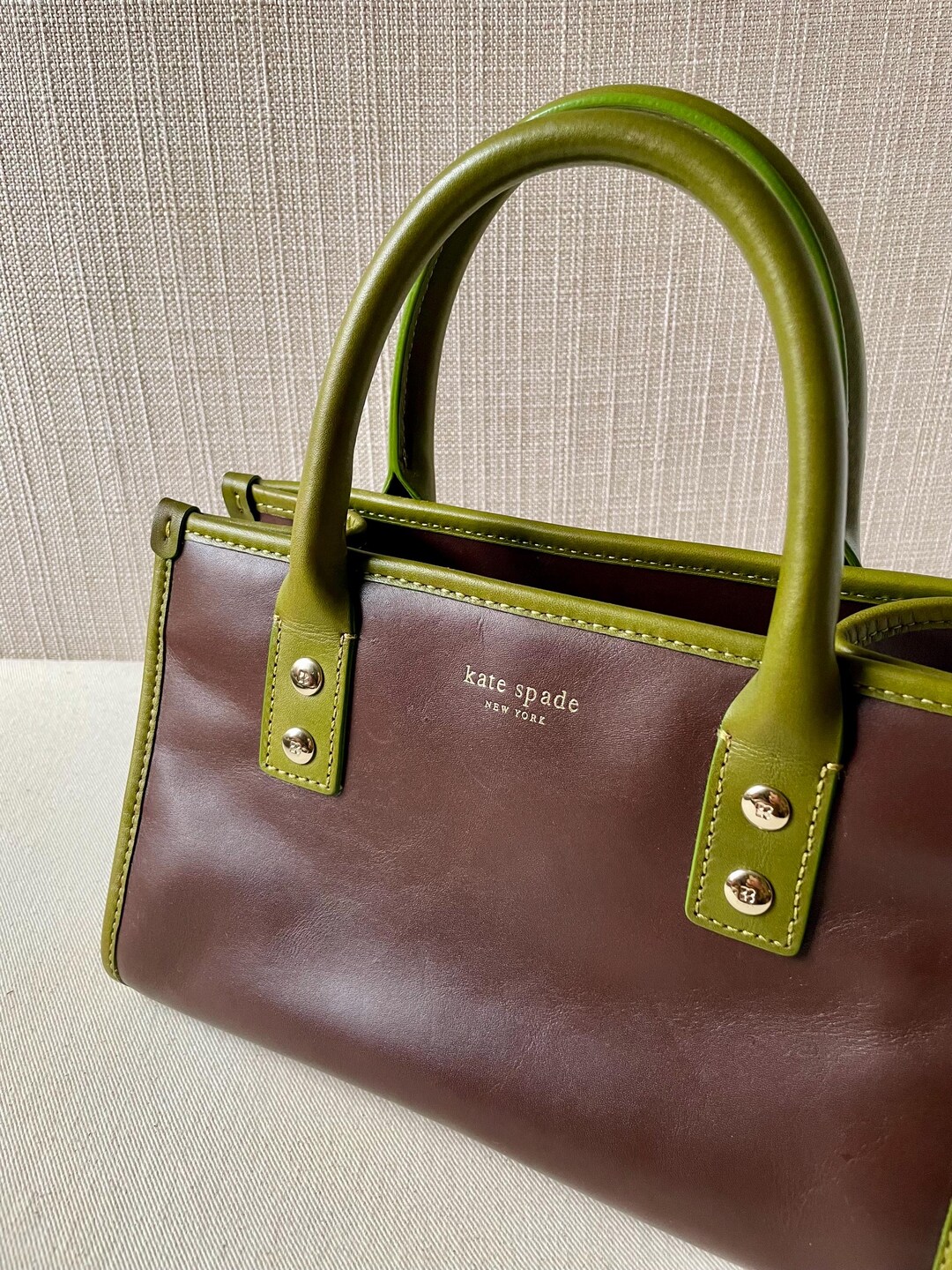 VTG 90s Kate Spade New York Brown | Green Leather Handbag - Etsy