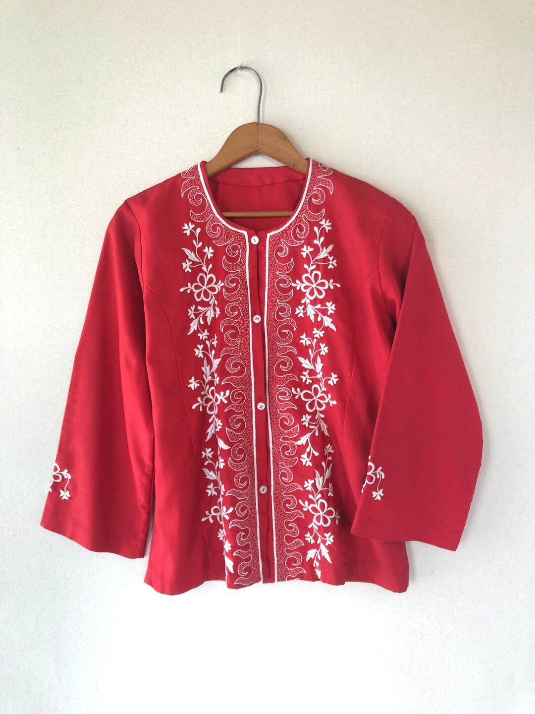 Vintage Red Embroidered Jacket - Etsy