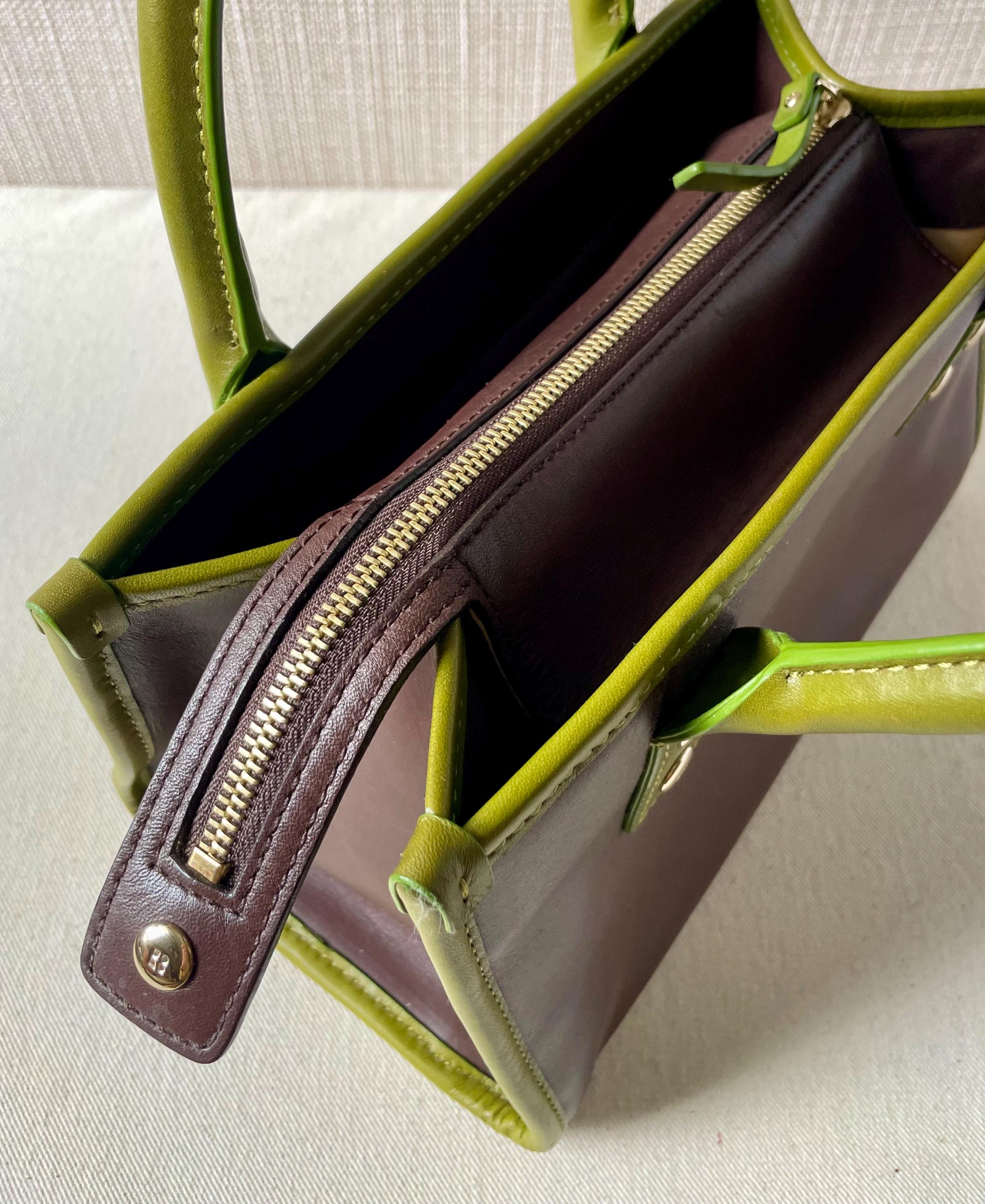 VTG 90s Kate Spade New York Brown Green Leather Handbag - Etsy
