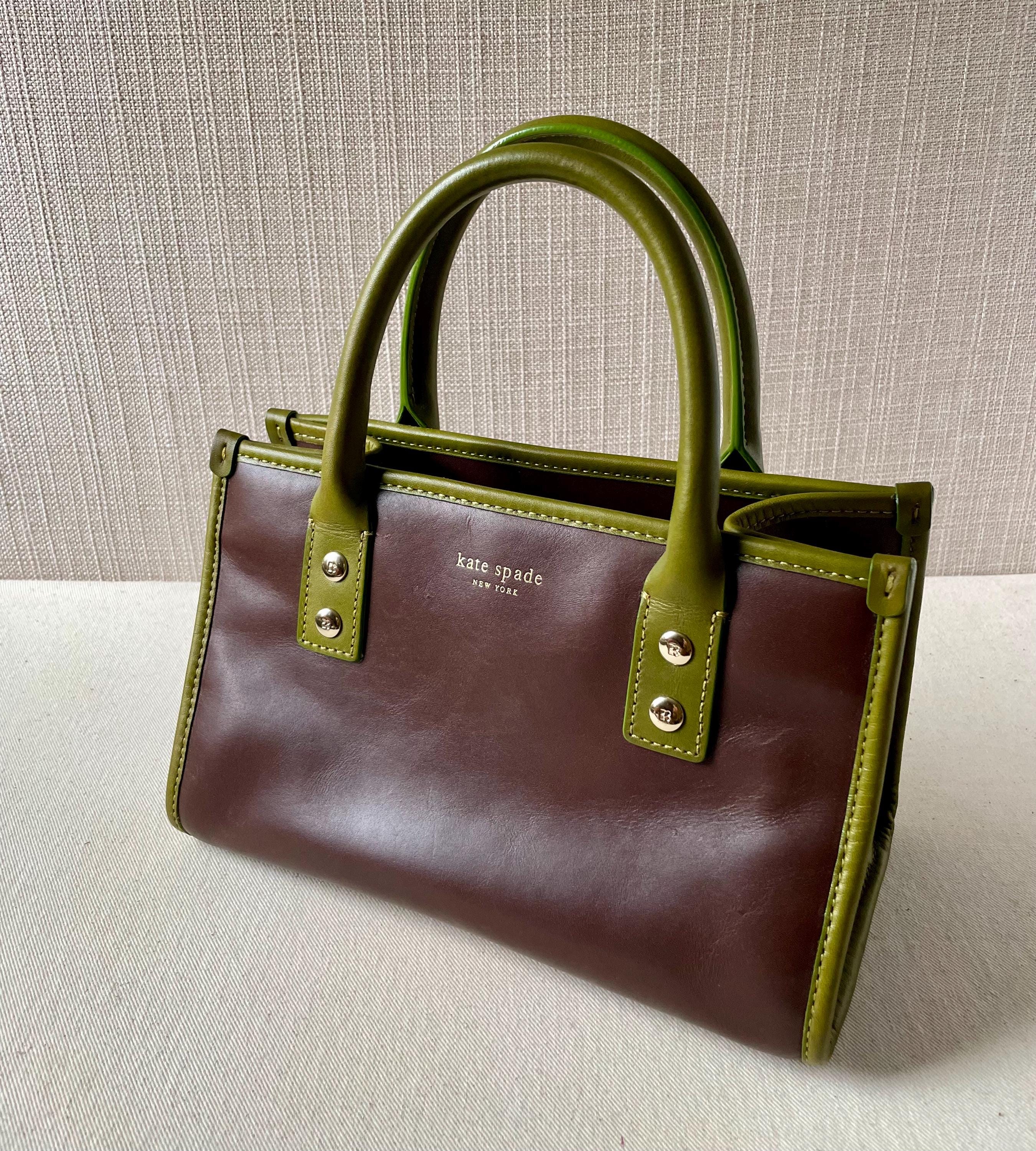 VTG 90s Kate Spade New York Brown Green Leather Handbag - Etsy