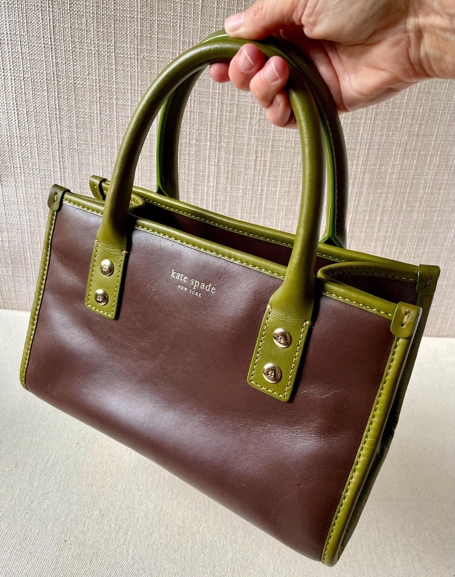 VTG 90s Kate Spade New York Brown Green Leather Handbag - Etsy