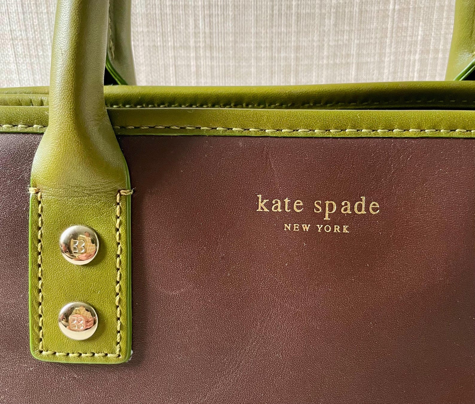 VTG 90s Kate Spade New York Brown Green Leather Handbag - Etsy