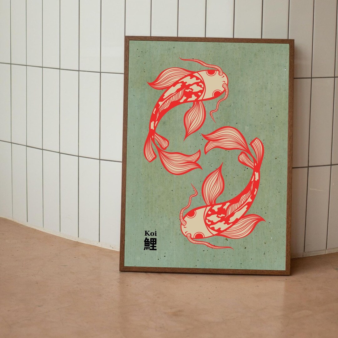 Red Koi Fish Print Vintage Japanese Fish Print Printable Wall Art ...
