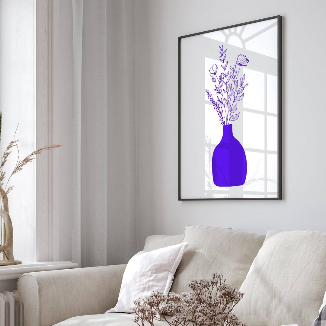 Blue Wall Art Printable Floral Still Life Drawing Flower Bouquet Wall ...