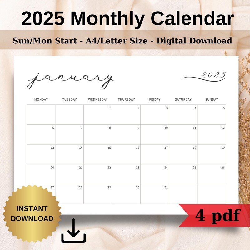 2025 Monthly Calendar - Etsy