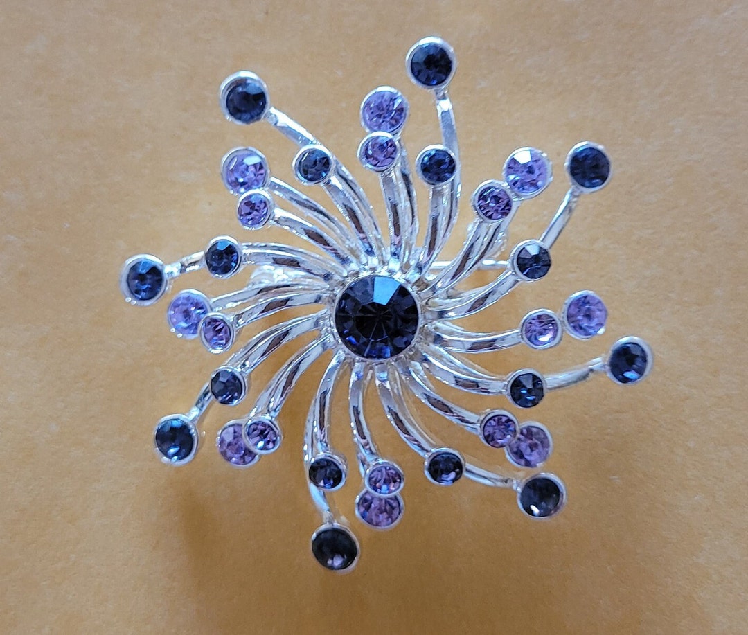 Vintage Amethyst Tones Swirl of Starburst Rhinestone Pin - Mid-century ...