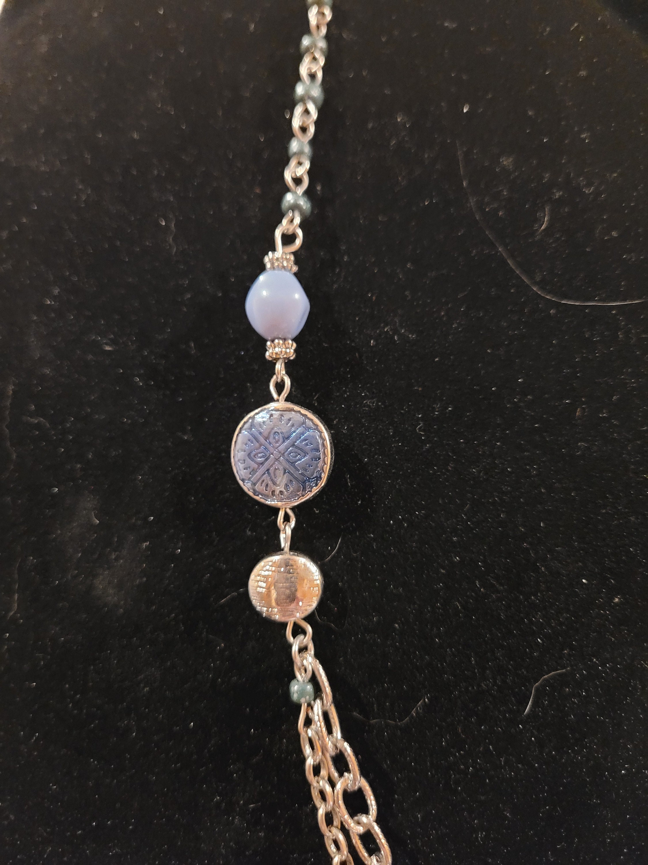 Blue and Silver Chain and Bead Necklace - Etsy