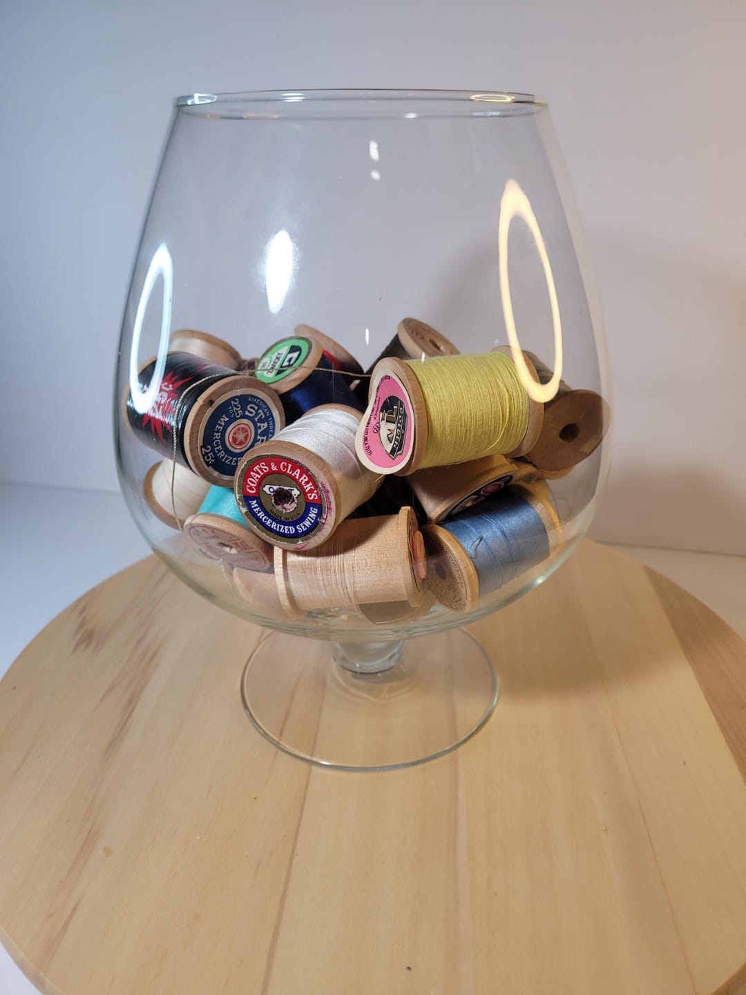 Large Stemmed Brandy Snifter With Wooden Spools of Thread - Etsy