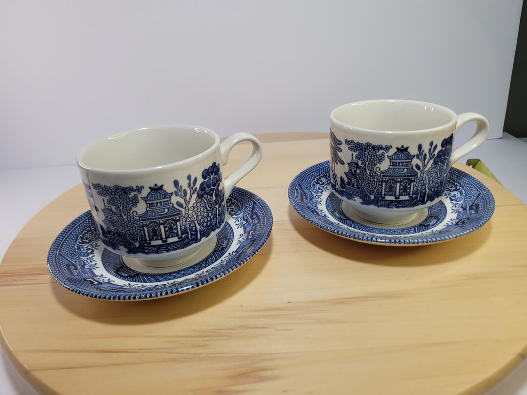 Vintage Blue Willow Dinnerware - 2 Cups and Saucers- Marked Churchill ...