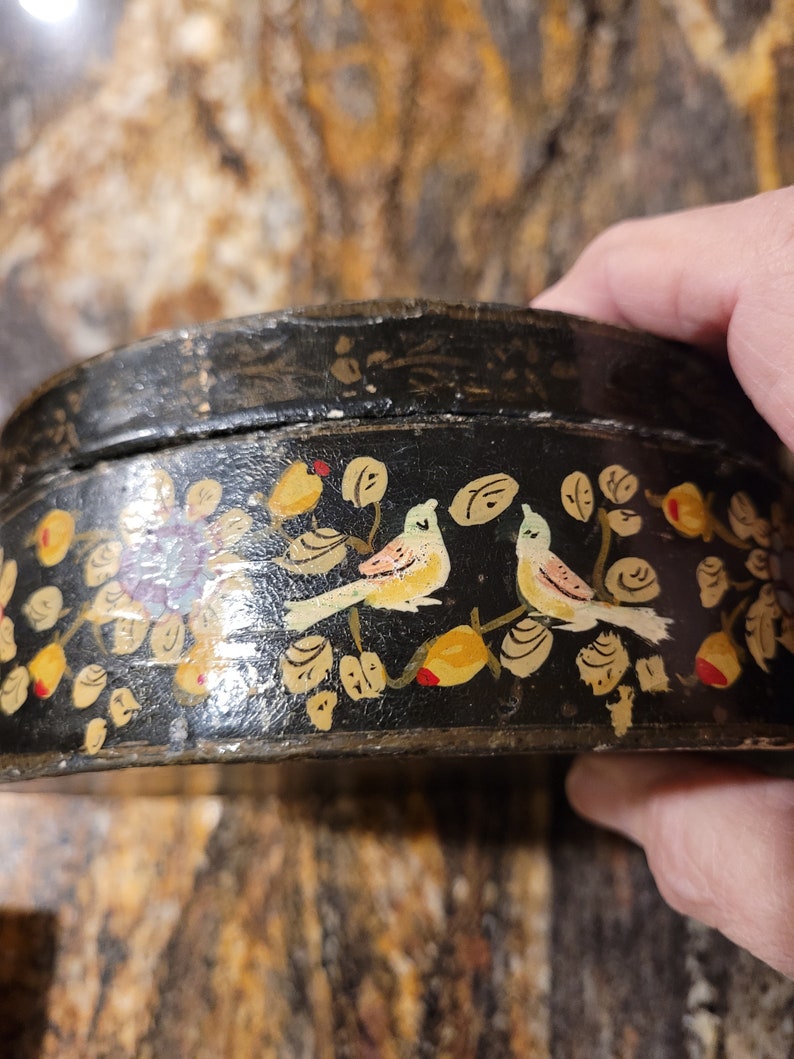 Russian Lacquerware, Round Lidded Hand-painted Box, Papier Mache ...