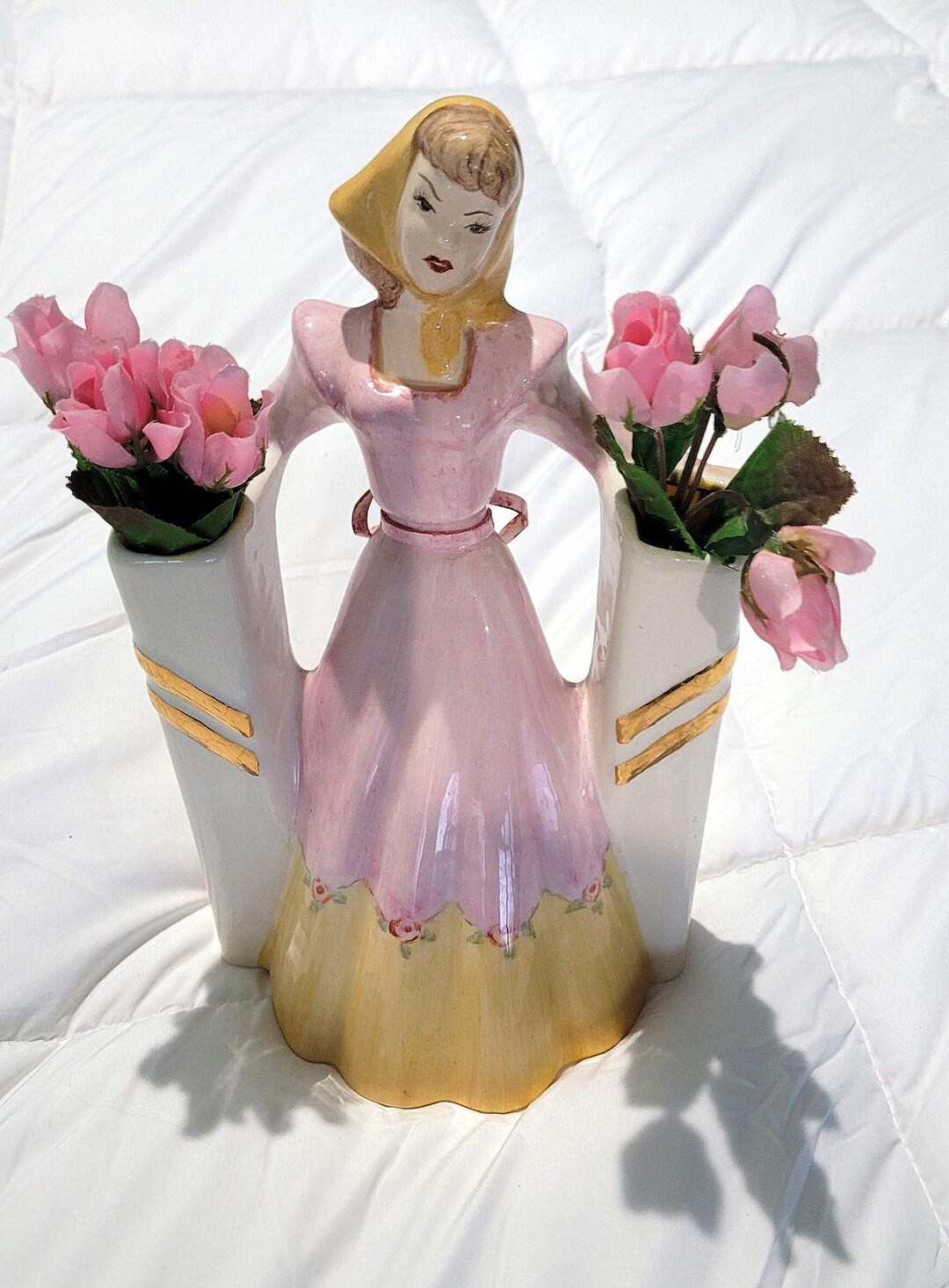 Mid-century Weil Ware Ceramic Double Bud Vase, Woman in Pink - Etsy