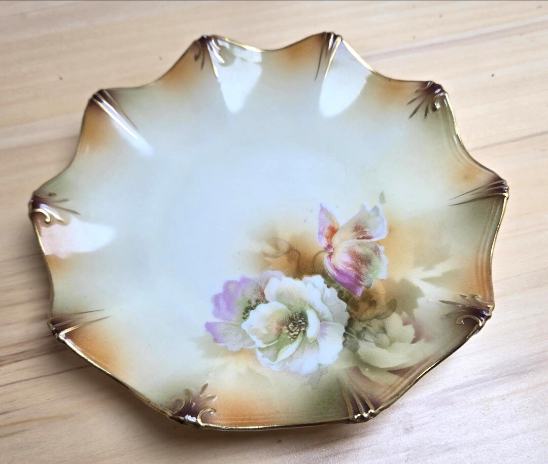 Antique R.S. Prussia Plate, Hand-painted Roses, Gilded Scalloped Edge ...