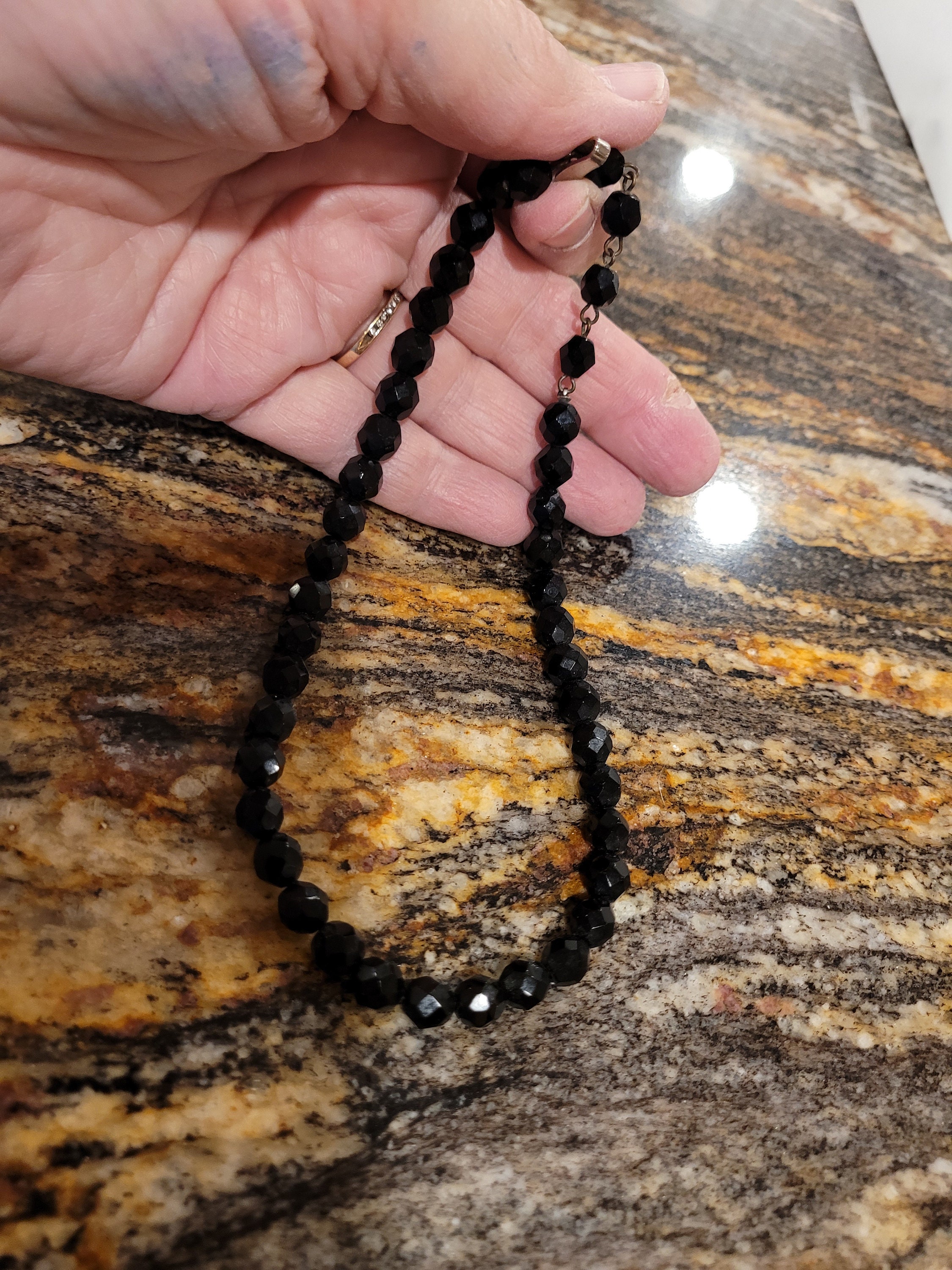 Vintage Repro Glass "jet" Bead Necklace, Choker Length - Etsy