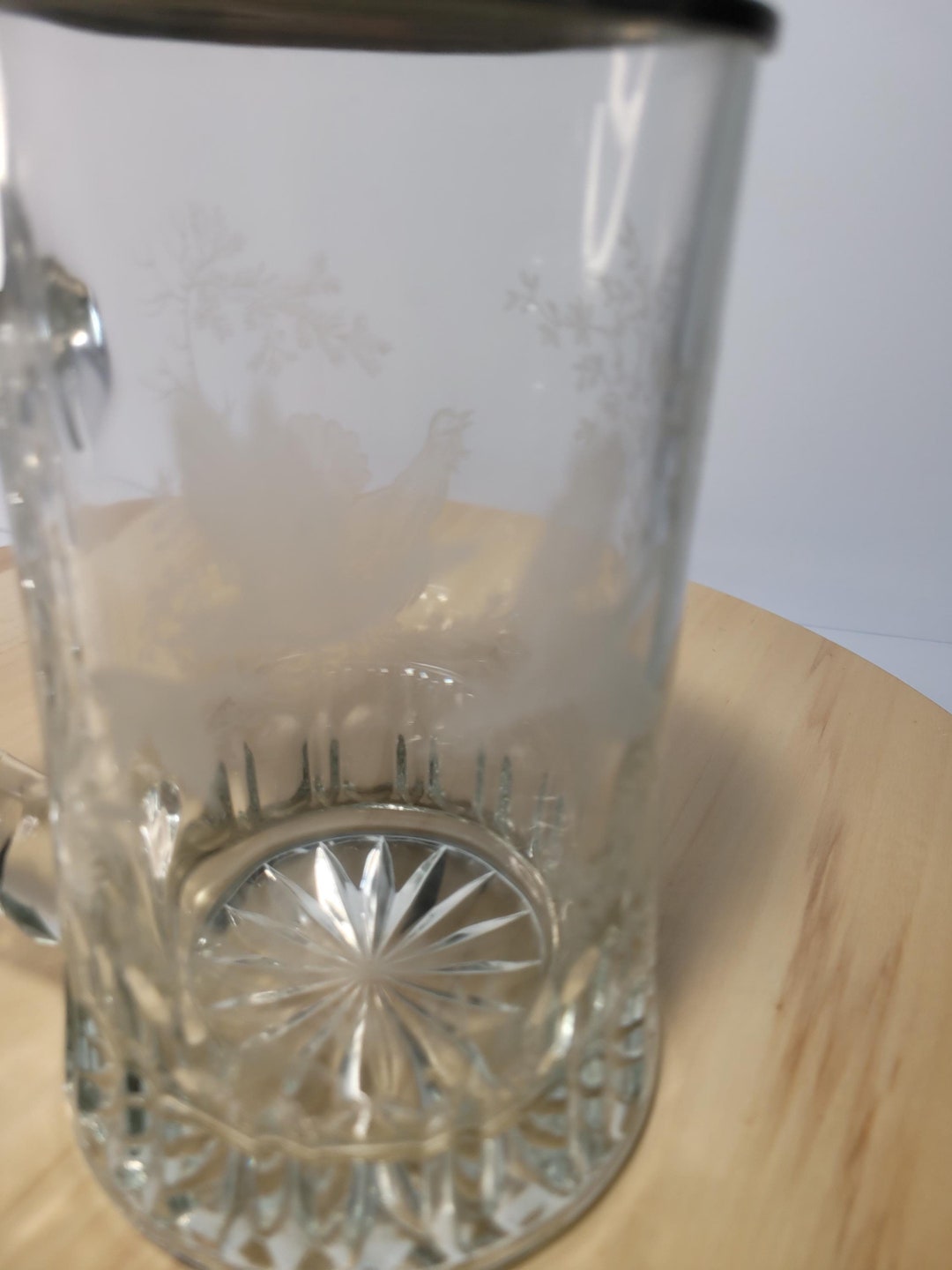 Vintage ZINN Etched Glass Beer Stein With Pewter Lid - Etsy