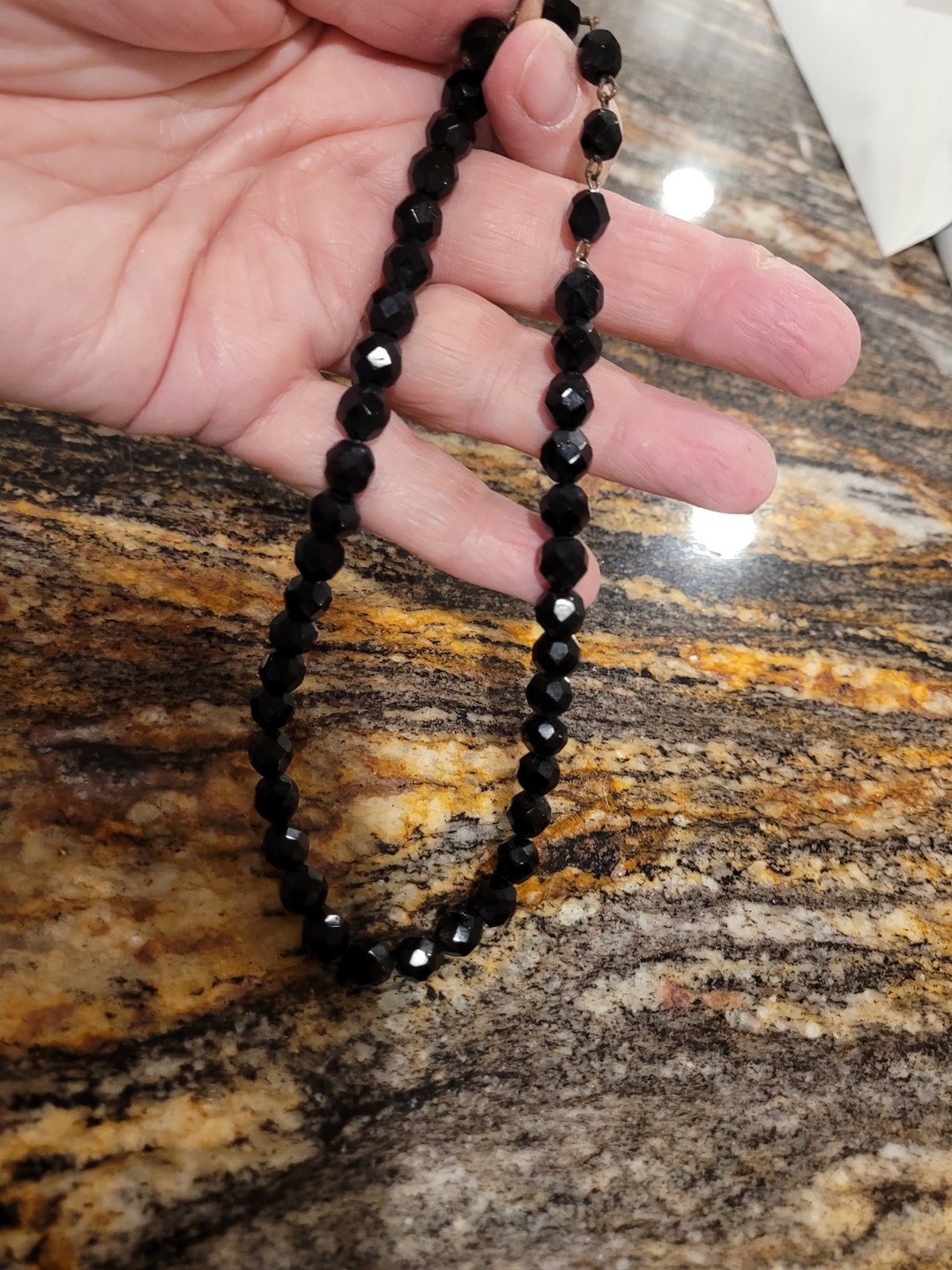 Vintage Repro Glass "jet" Bead Necklace, Choker Length - Etsy
