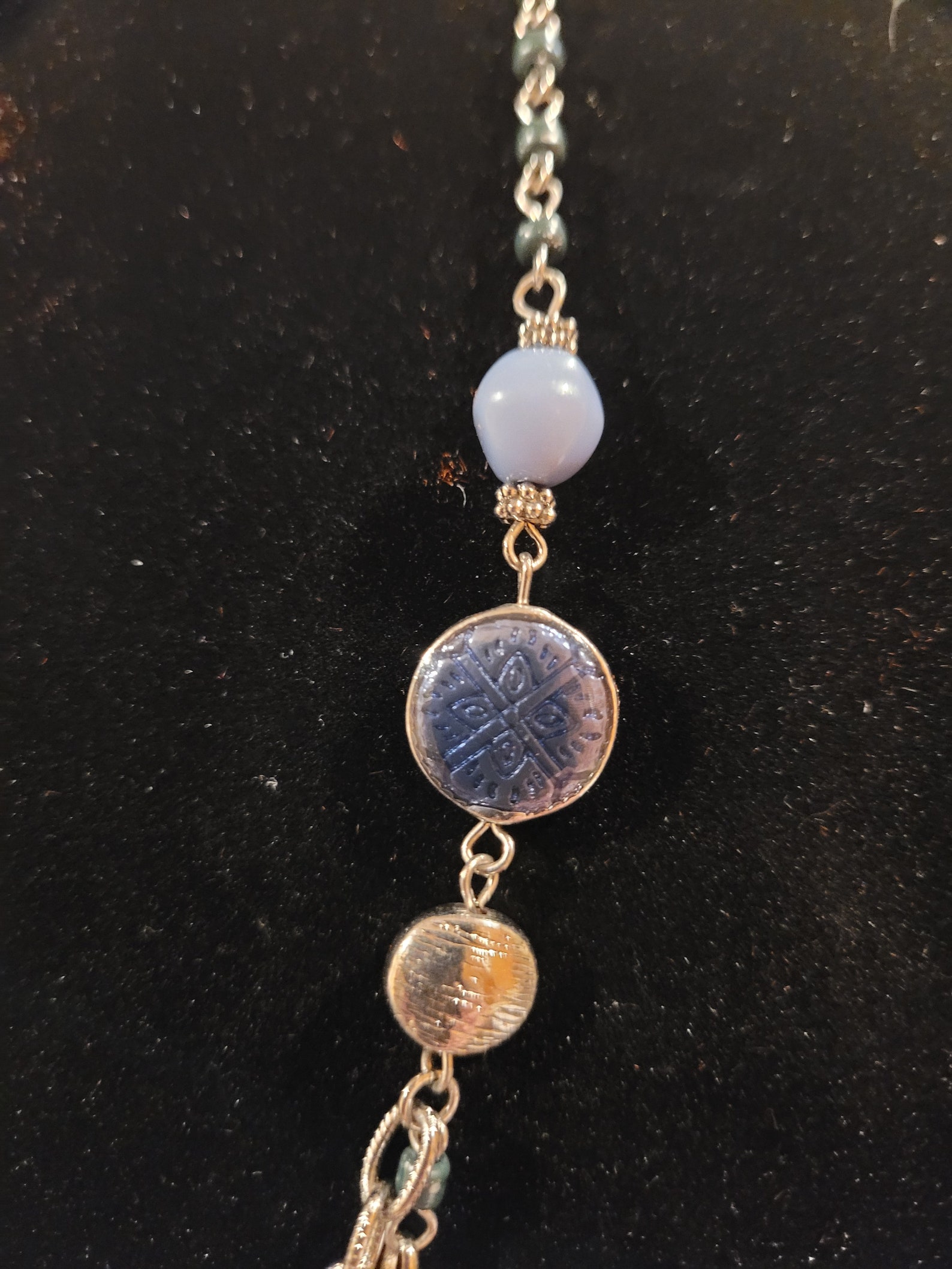 Blue and Silver Chain and Bead Necklace - Etsy