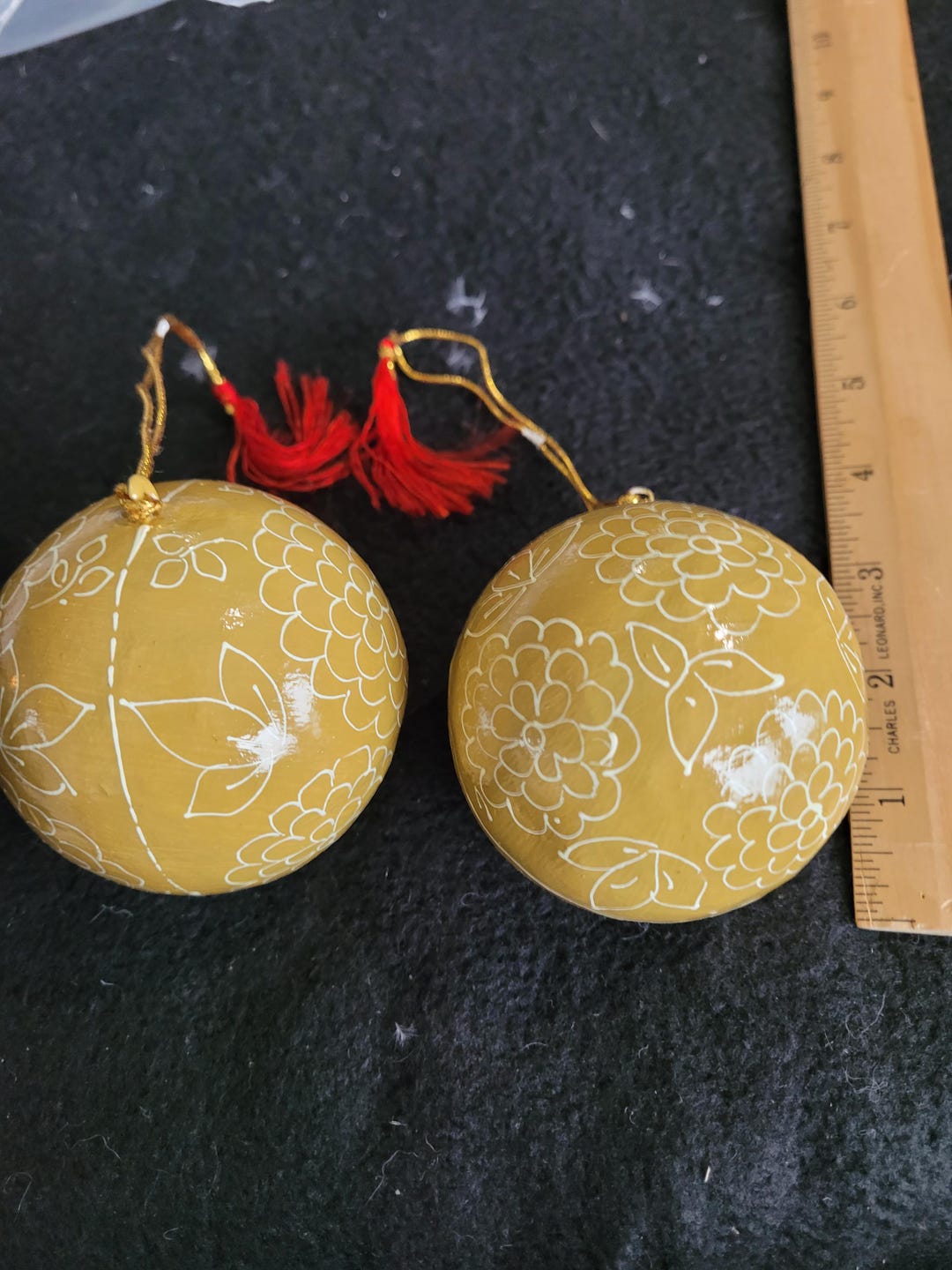 Pair of Yellow Paper Mache Hand Painted Balls Bowl Fillers Ornaments - Etsy