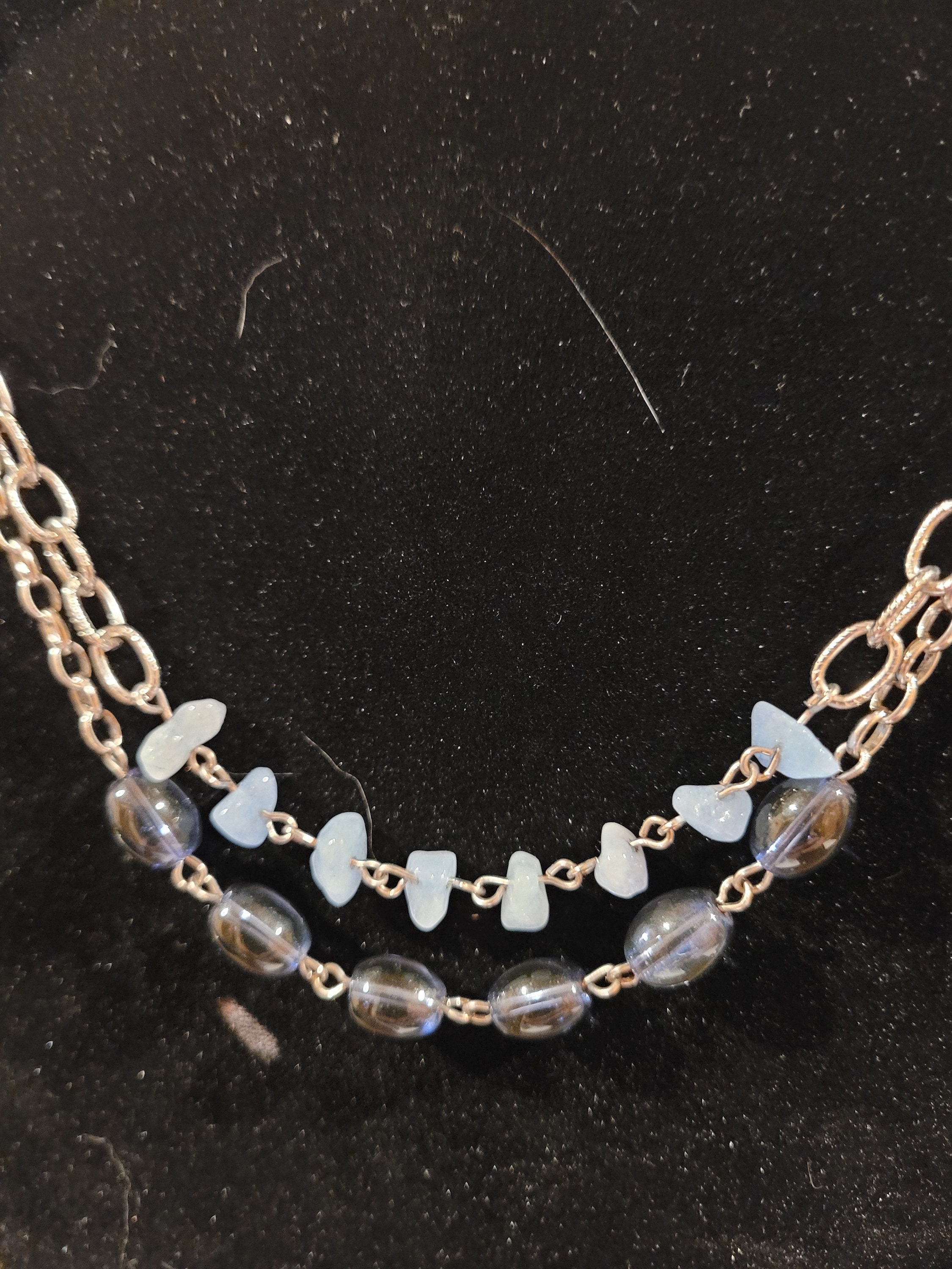 Blue and Silver Chain and Bead Necklace - Etsy