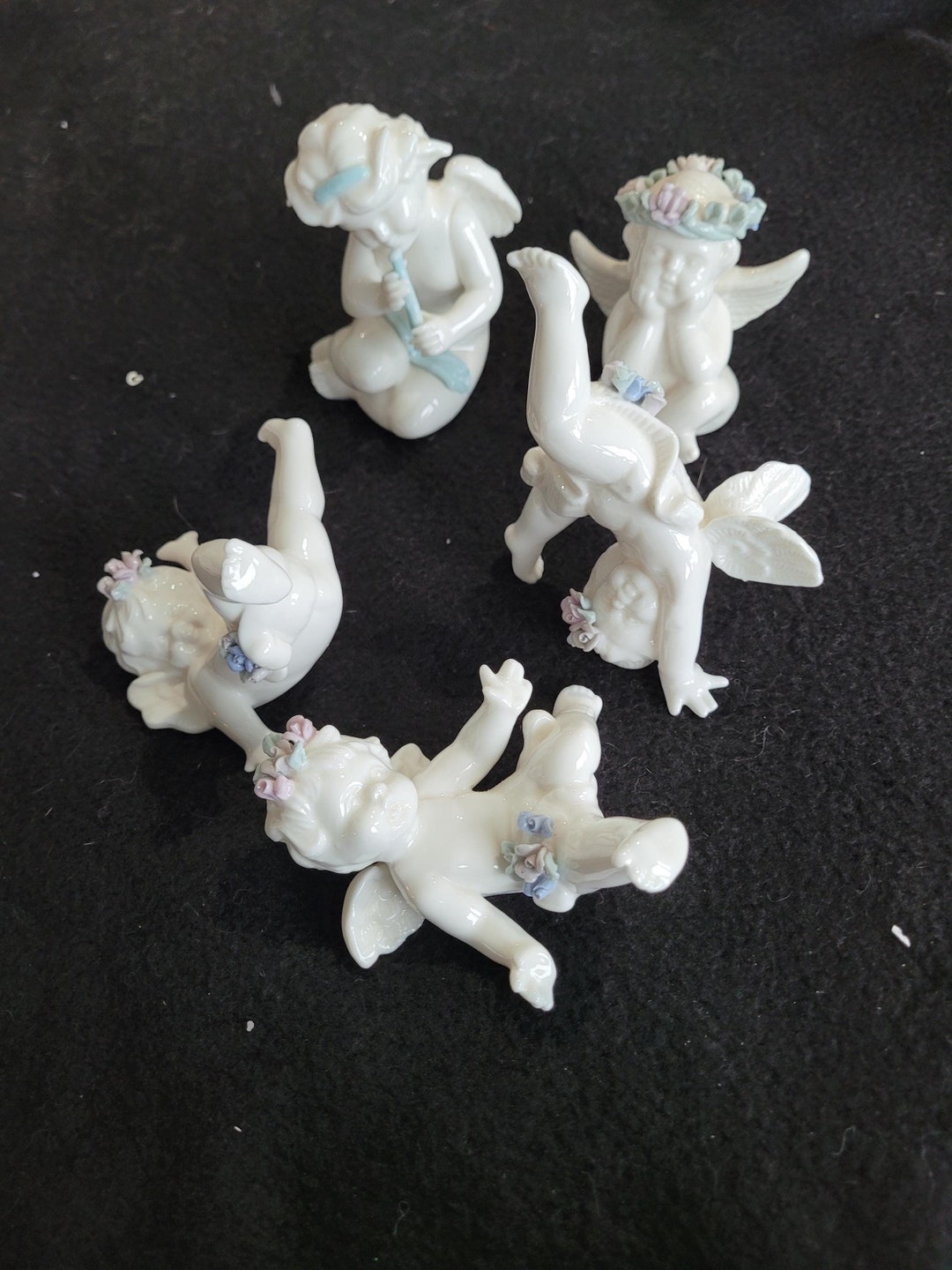 Set 5 Delightful Vintage White Tumbling Cherubs Angels Decorative ...