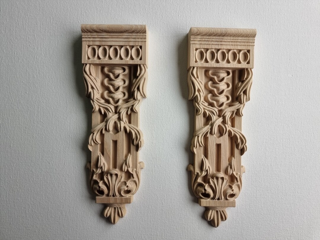 Pair of Hand-carved Wooden Corbels | Ornate Floral Design for Shelves ...